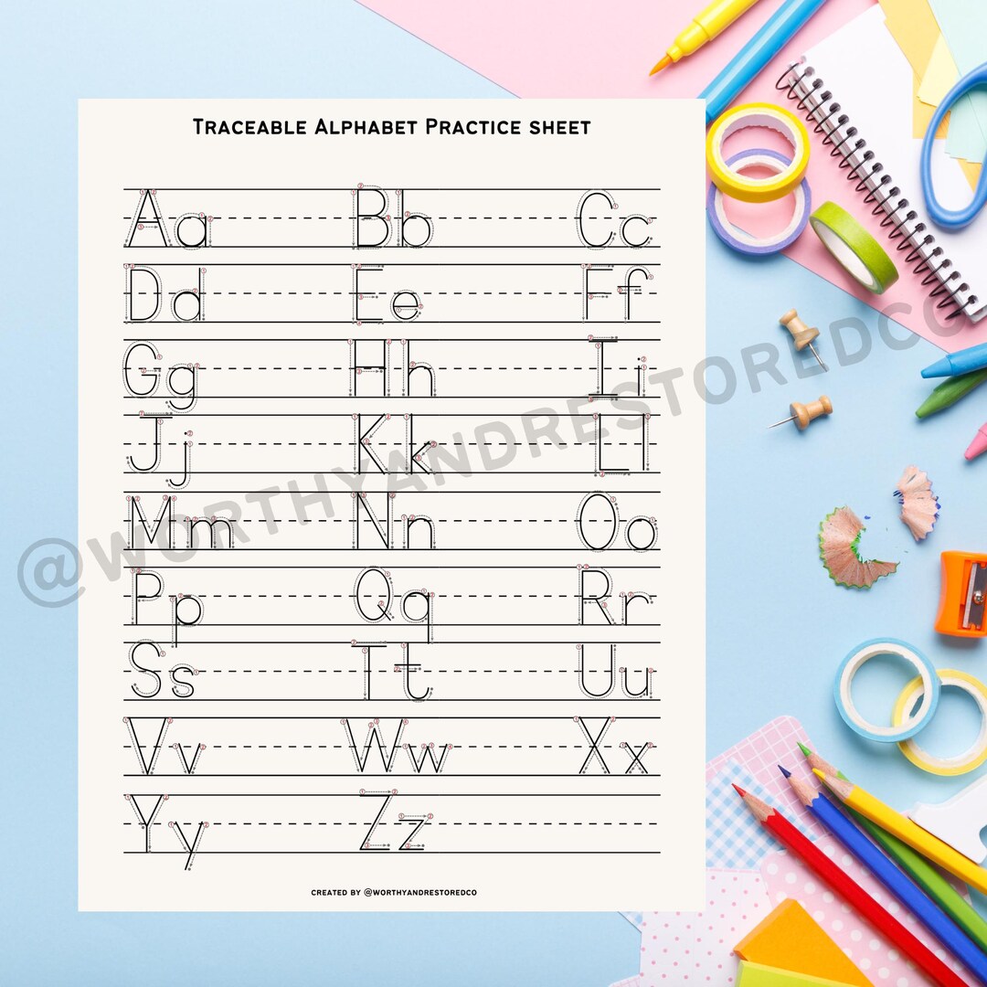 Traceable Alphabet Practice Sheet Kindergarten Learning to Write ...