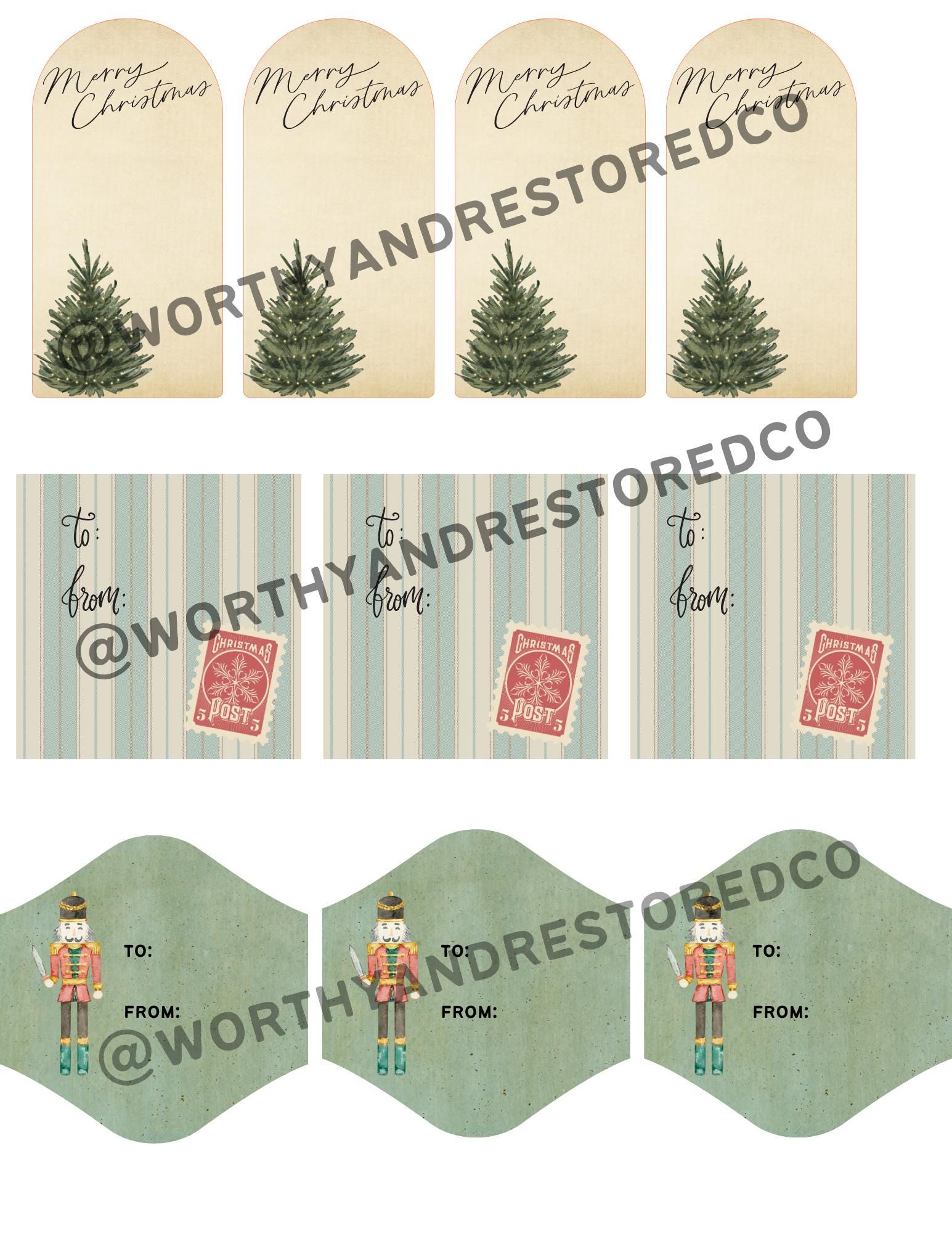 Vintage Christmas Gift Tags, Holiday Labels Christmas Tree Digital ...