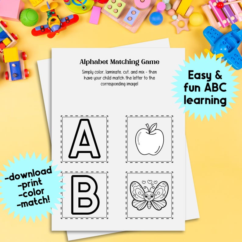 Learn Alphabet Matching Game Flashcards Abc's Fun for Young Children ...