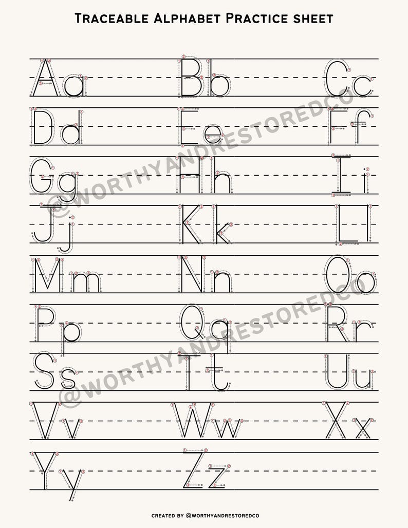 Traceable Alphabet Practice Sheet Kindergarten Learning to Write ...