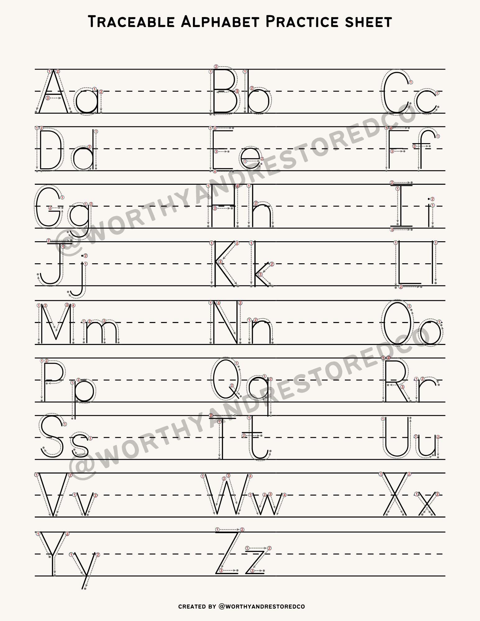 Traceable Alphabet Practice Sheet Kindergarten Learning to Write ...