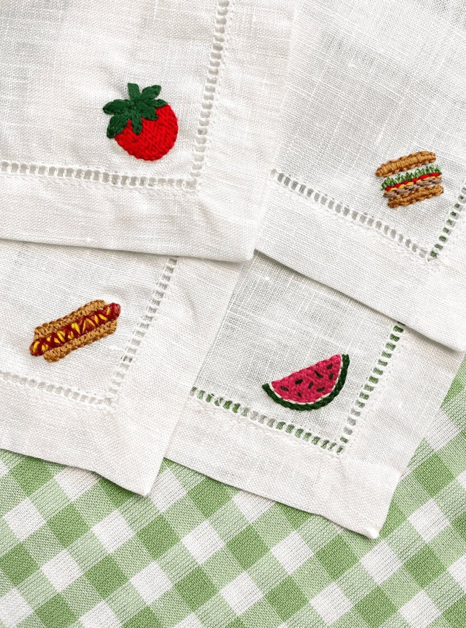 Summer Foods Hand Embroidered Linen Cocktail Napkins | Set of 4 ...