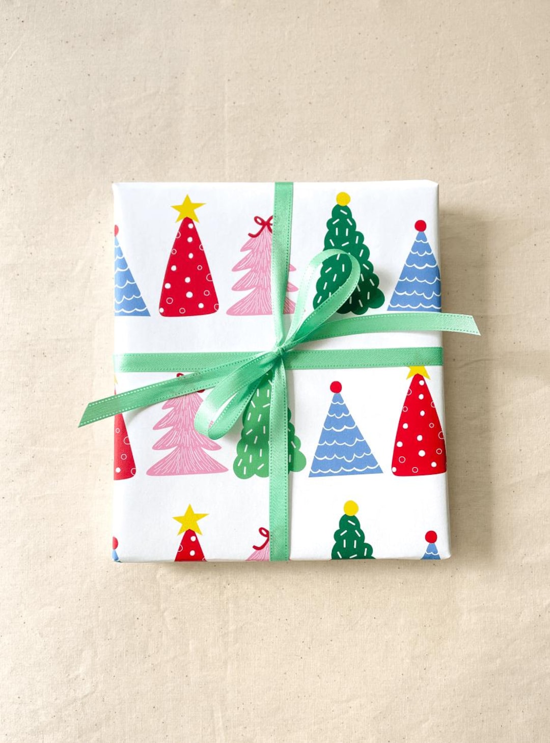Colorful Christmas Tree Wrapping Paper, Festive Gift Wrap, Fun Holiday ...