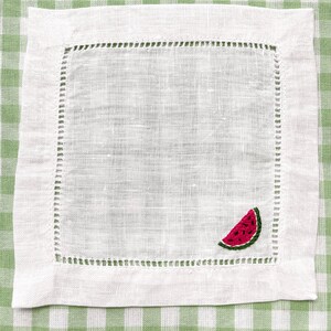 Summer Foods Hand Embroidered Linen Cocktail Napkins | Set of 4 ...