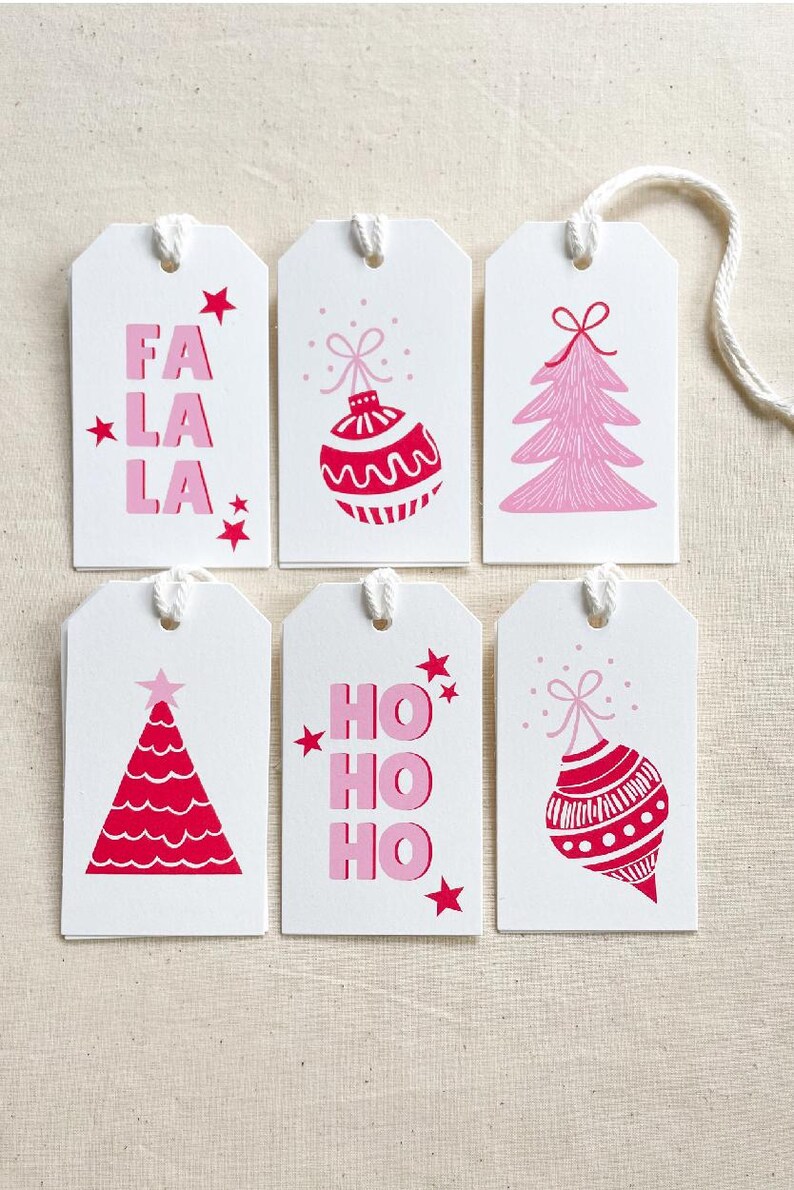 Pink & Red Holiday Gift Tag Set | 12 or 24 Gift Tags | Christmas ...