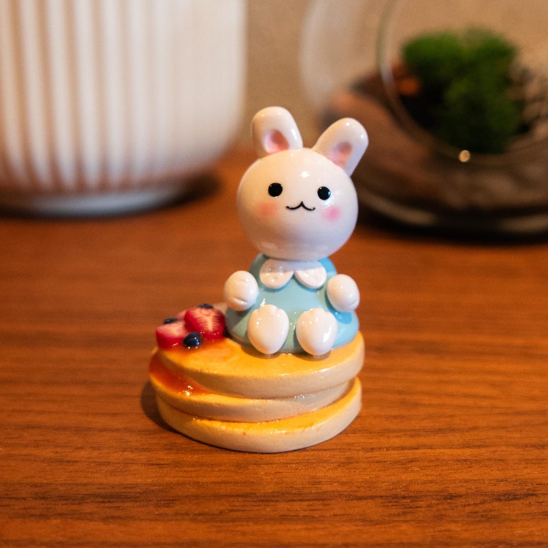 Handmade Pancake Bunny Figurine | Kawaii Polymer Clay Desk Friend ...