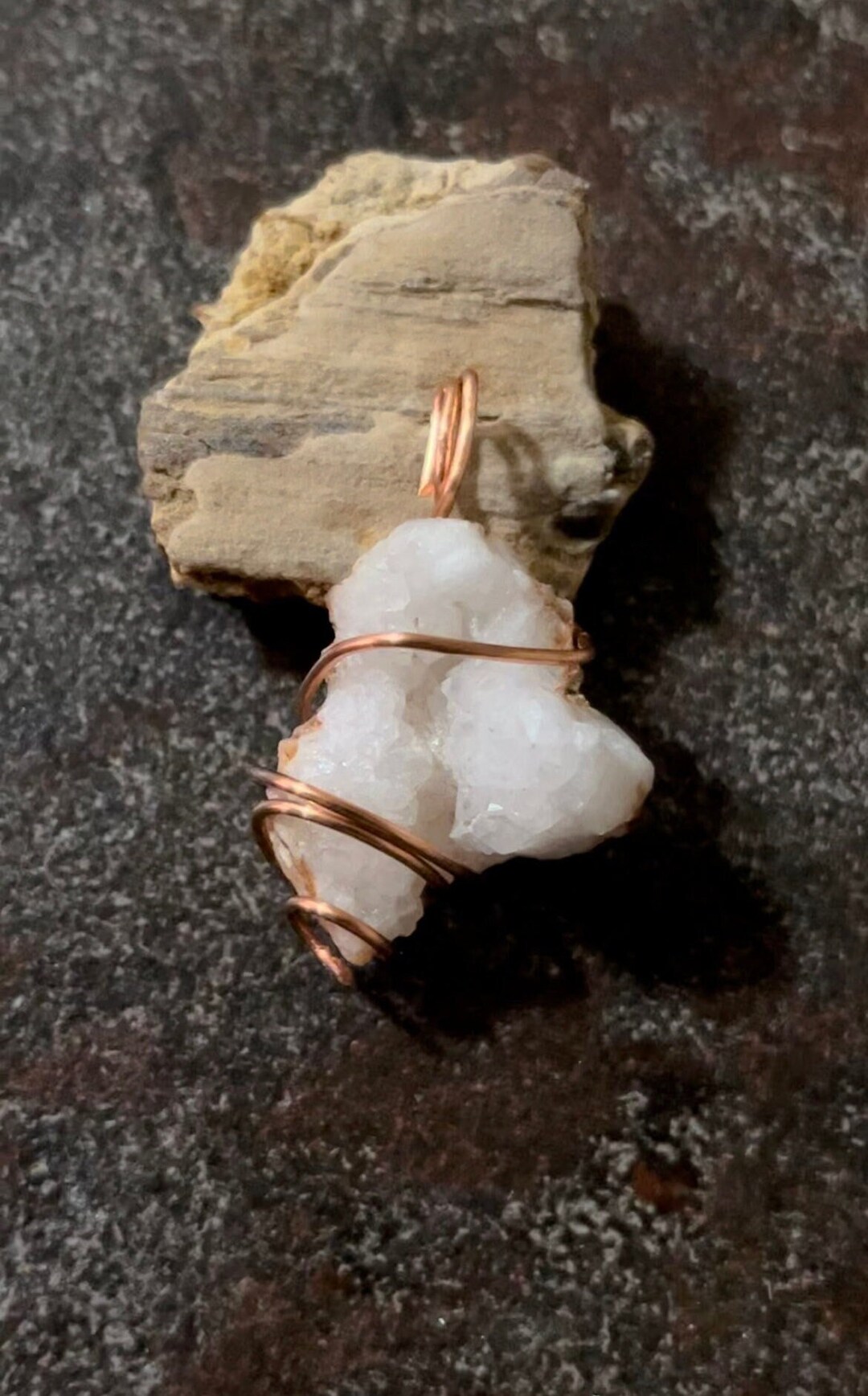 Quartz Geode Necklace, Morocco Geode Pendant, Wire Wrapped Crystal ...