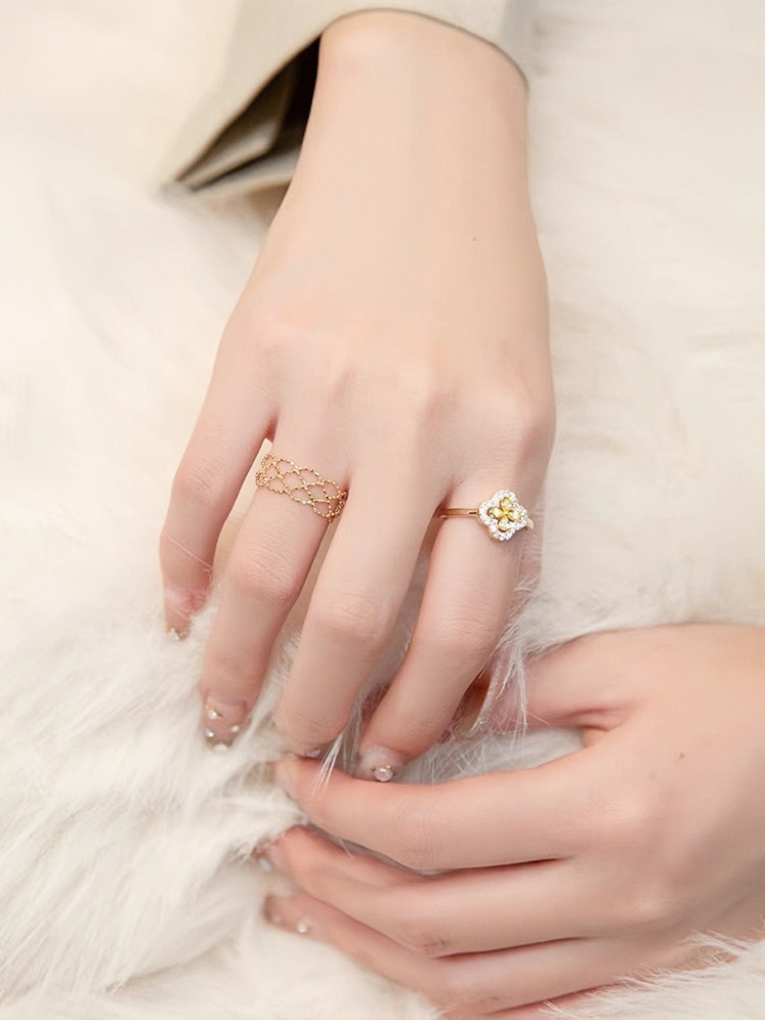 Whimsical Moon Cage: 18K Gold Rice Pearl Woven Mesh Lace Adjustable ...