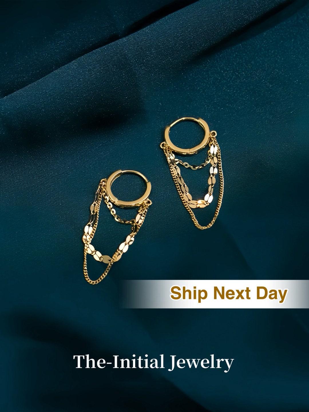 A Pair of 10K Yellow Gold Triple Layer Chain Tassel Ear Cuff Ultra ...