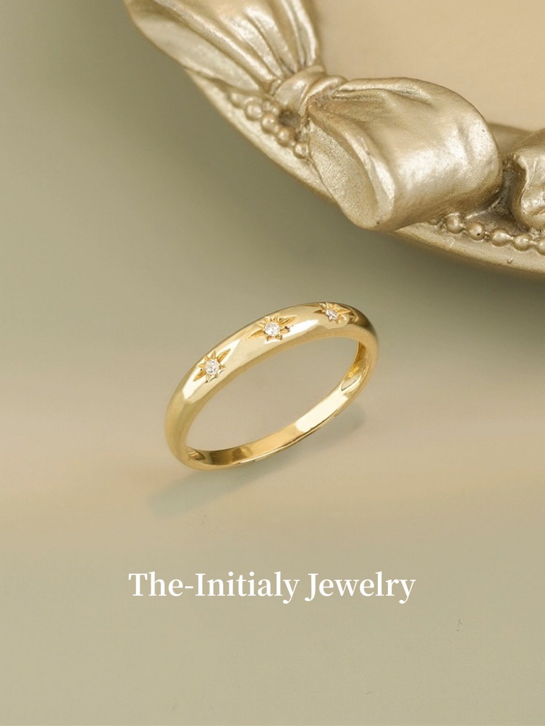 Romantic and Versatile: 14K Gold Eight-pointed Star Ring With Diamond ...