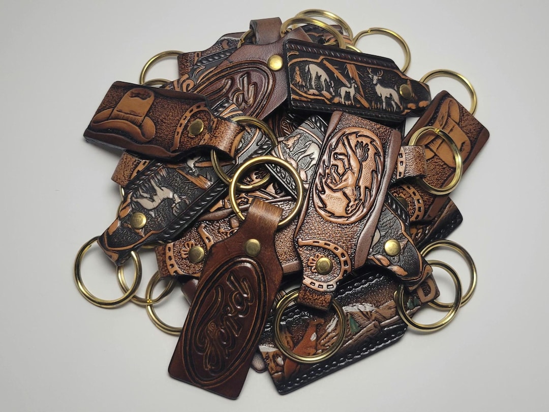 Leather Keychain - Etsy