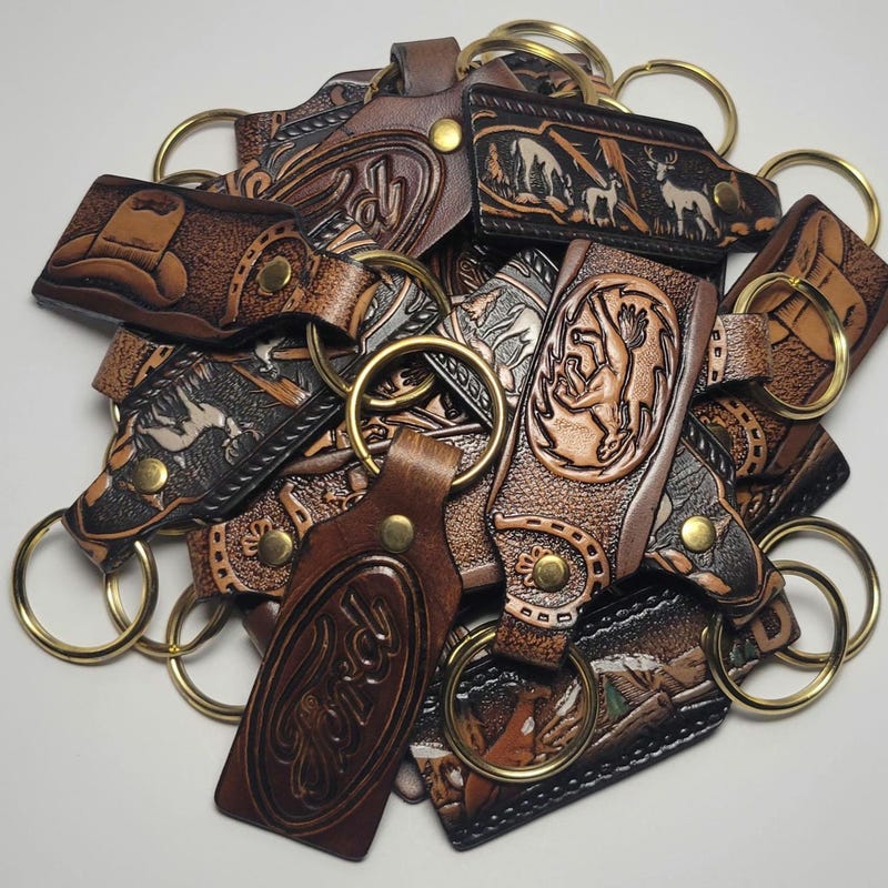 Leather Keychain - Etsy