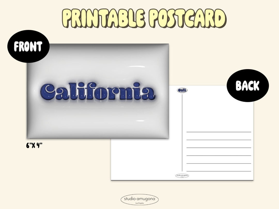 Printable 3D California Postcard -digital Download - Etsy