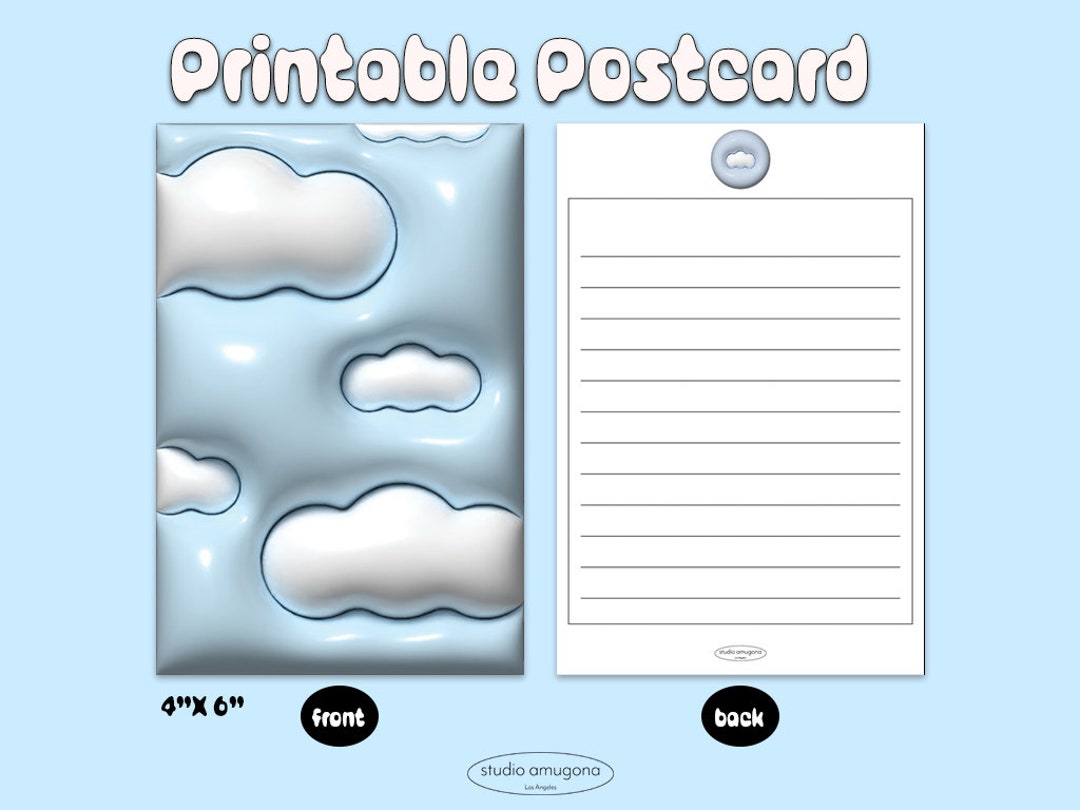 Printable 3D Clouds Postcard Cute Design - Etsy