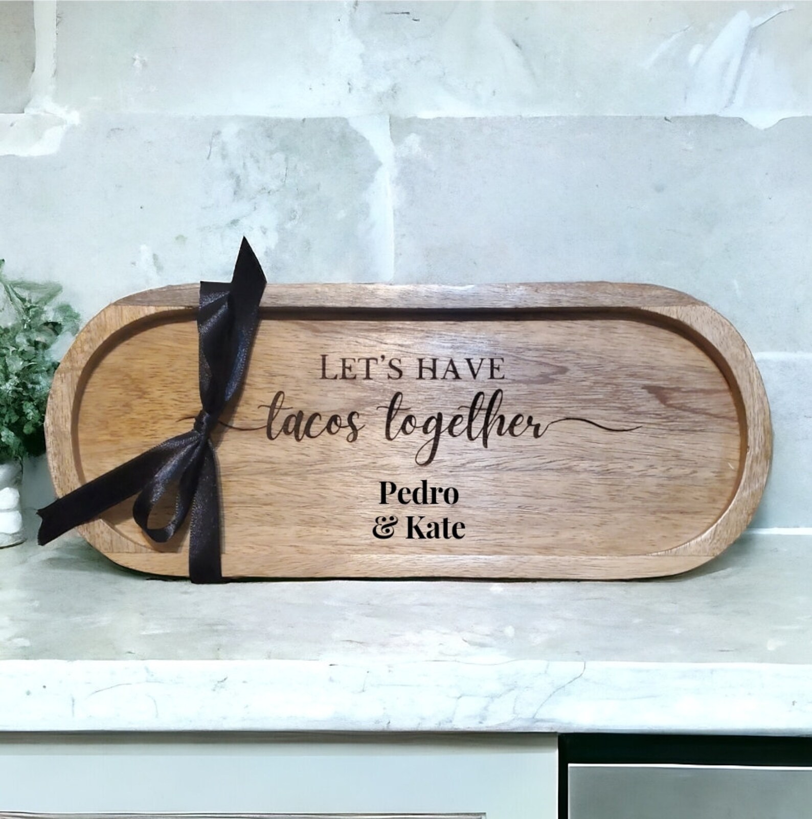 Couples Personalized Mango Wood Trays, Set of 2, Let's Have Tacos ...