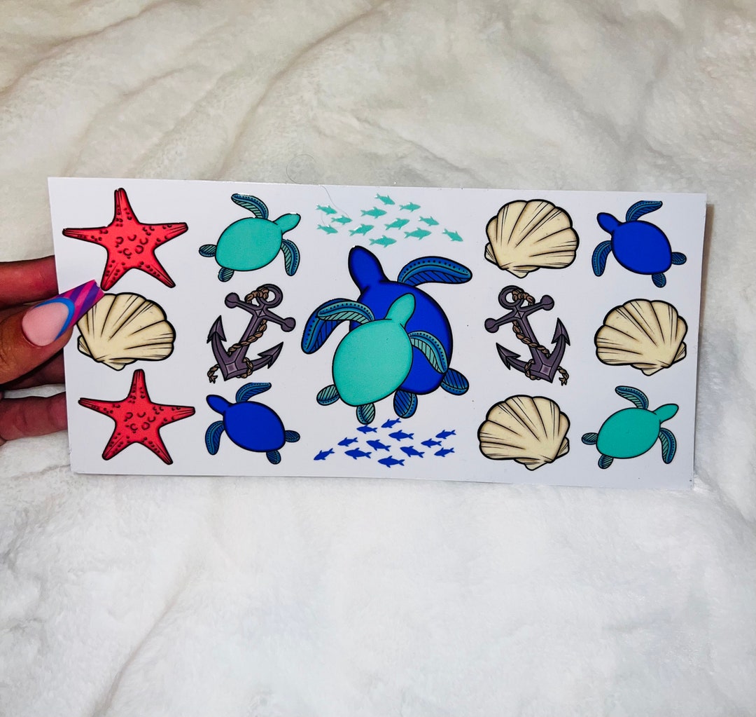 Uv DTF Turtle Under the Sea Ocean Turtles Shells Star Anchor 16 Oz Cup ...