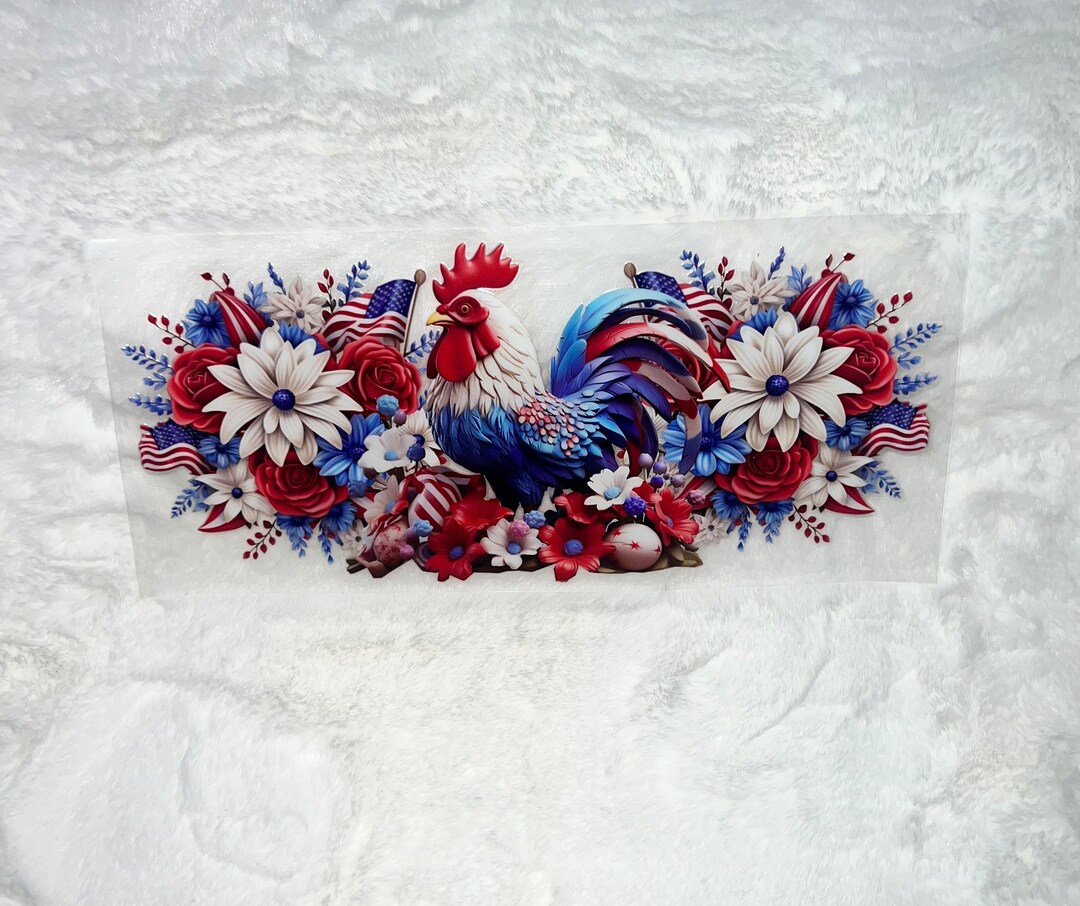 Uv DTF Pretty Colorful Rooster Roosters Floral Flowers 3D Realistic 16 ...