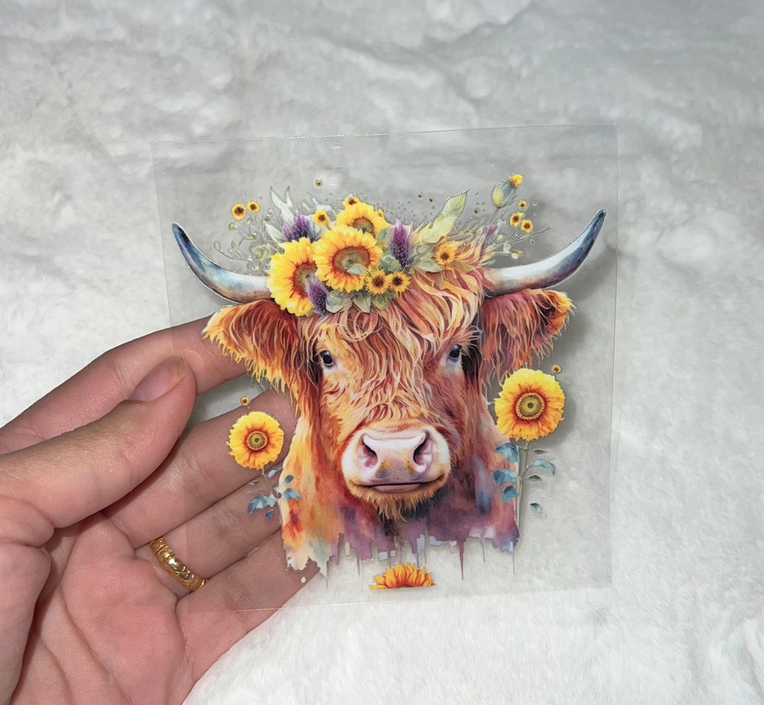 Uv DTF Cute Cow Heifer Bison Floral Sunflowers 4 Decal D6 - Etsy