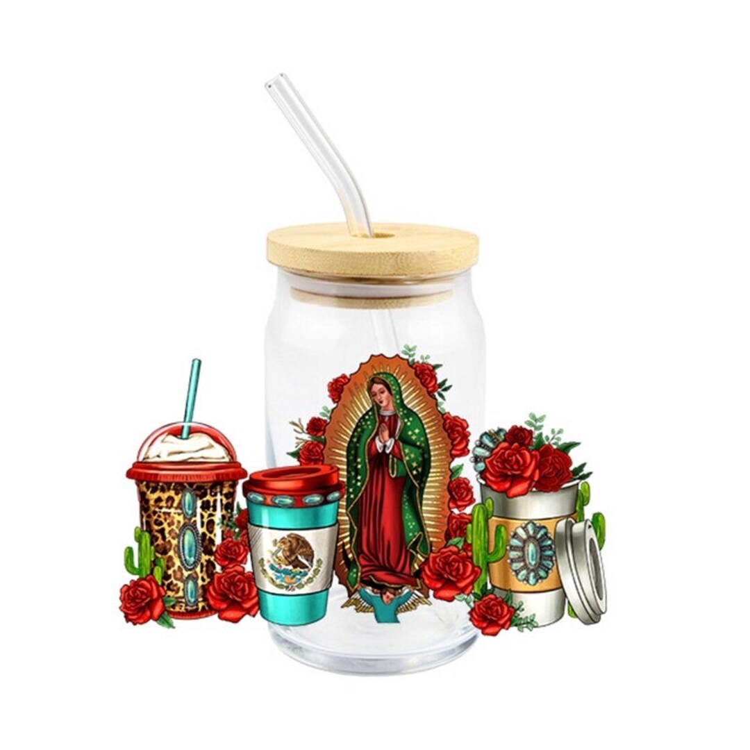 UV DTF Virgencita De Lady of Guadalupe Red Rose Roses Cup Wrap Ready to ...
