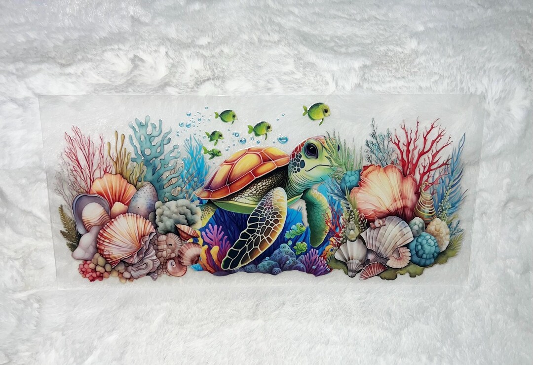 Uv DTF Turtle Under the Sea Ocean Floral Shells Star 3D Realistic ...