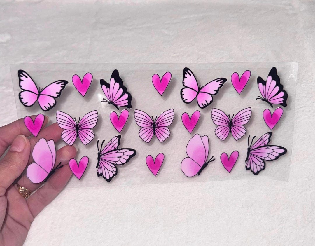 Uv DTF Butterfly Butterflies Pink Heart Hearts Love 16 Oz Cup Wrap ...