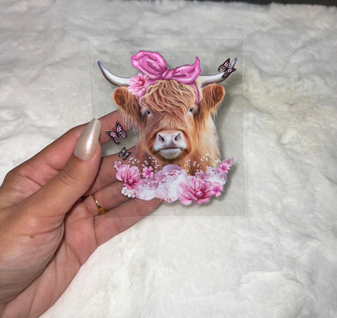 Uv DTF Cute Baby Cow Heifer Bison Pink Floral Flowers Decal D1 - Etsy