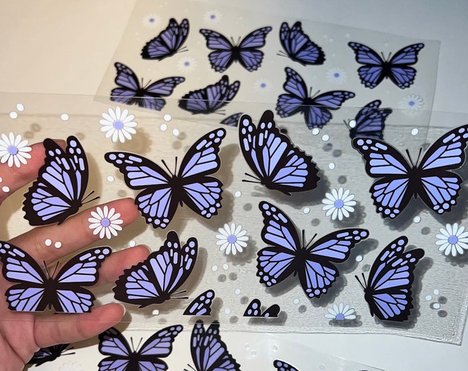 Uv DTF Purple Butterfly Butterflies Daisy Floral 16 Oz Cup Wrap | Ready ...