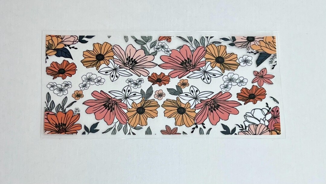 Uv DTF Floral Flowers Flower 16 Oz Cup Wrap | Ready to Apply | No Heat ...