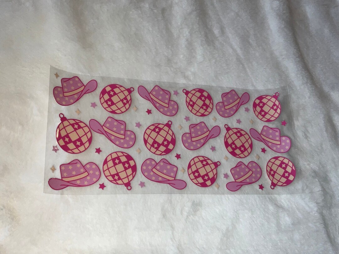 Uv DTF Pink Disco Balls Cowboy Cowgirls Hat Western West 16 Oz Cup Wrap ...