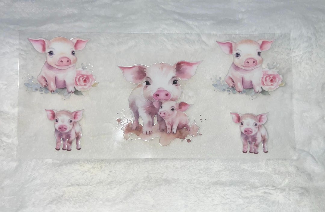 Uv DTF Pretty Pink Pig Pigs Piglets Piggy 16oz Cup Wrap | Ready to ...