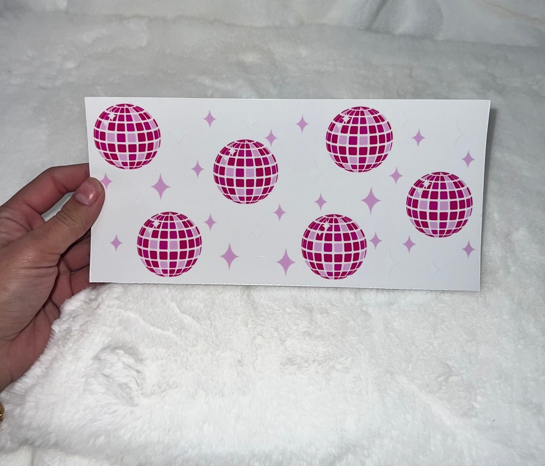 Uv DTF Pink Disco Balls Cowboy Cowgirls Hat Western West 16 Oz Cup Wrap ...