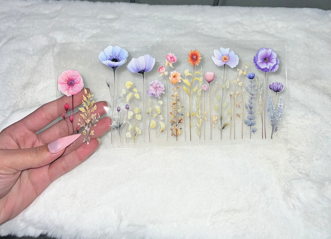 Uv DTF Floral Flowers Wildflowers 3D Realistic Looking 16 Oz Cup Wrap ...