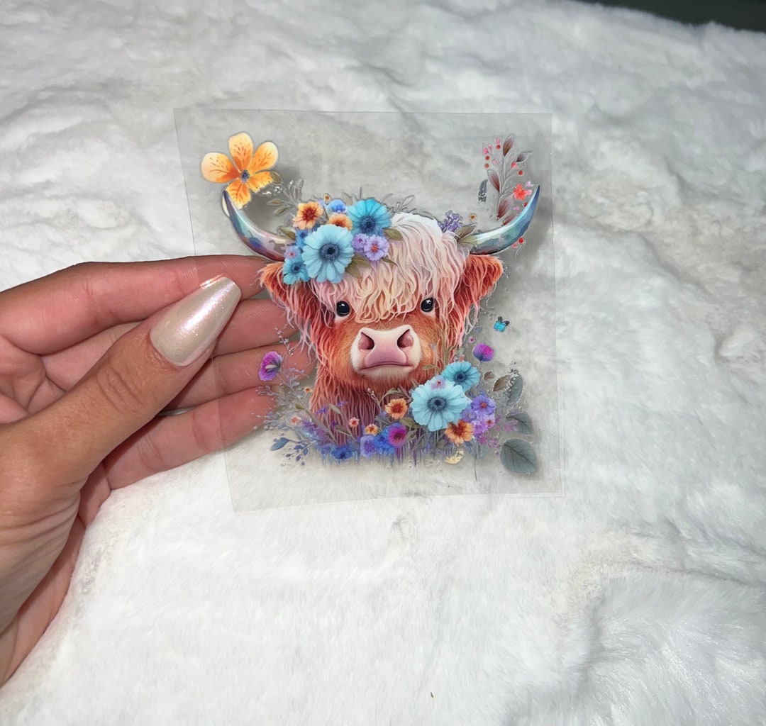 Uv DTF Cute Baby Cow Heifer Bison Floral Flowers Decal - Etsy