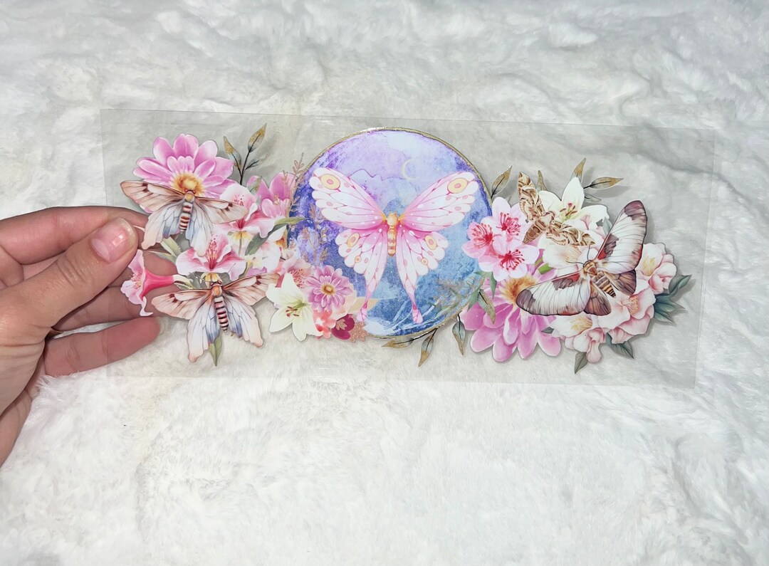 Uv DTF Floral Flowers Moth Moths Magic Butterfly 16 Oz Cup Wrap | Ready ...