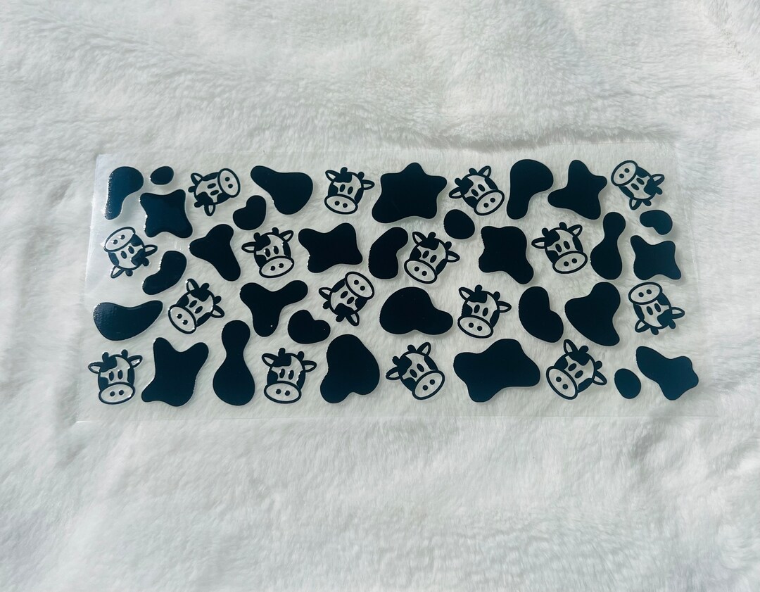 UV DTF Cute Mini Small Cows Cow Print Cowhid 16oz Libbey Glass Can ...