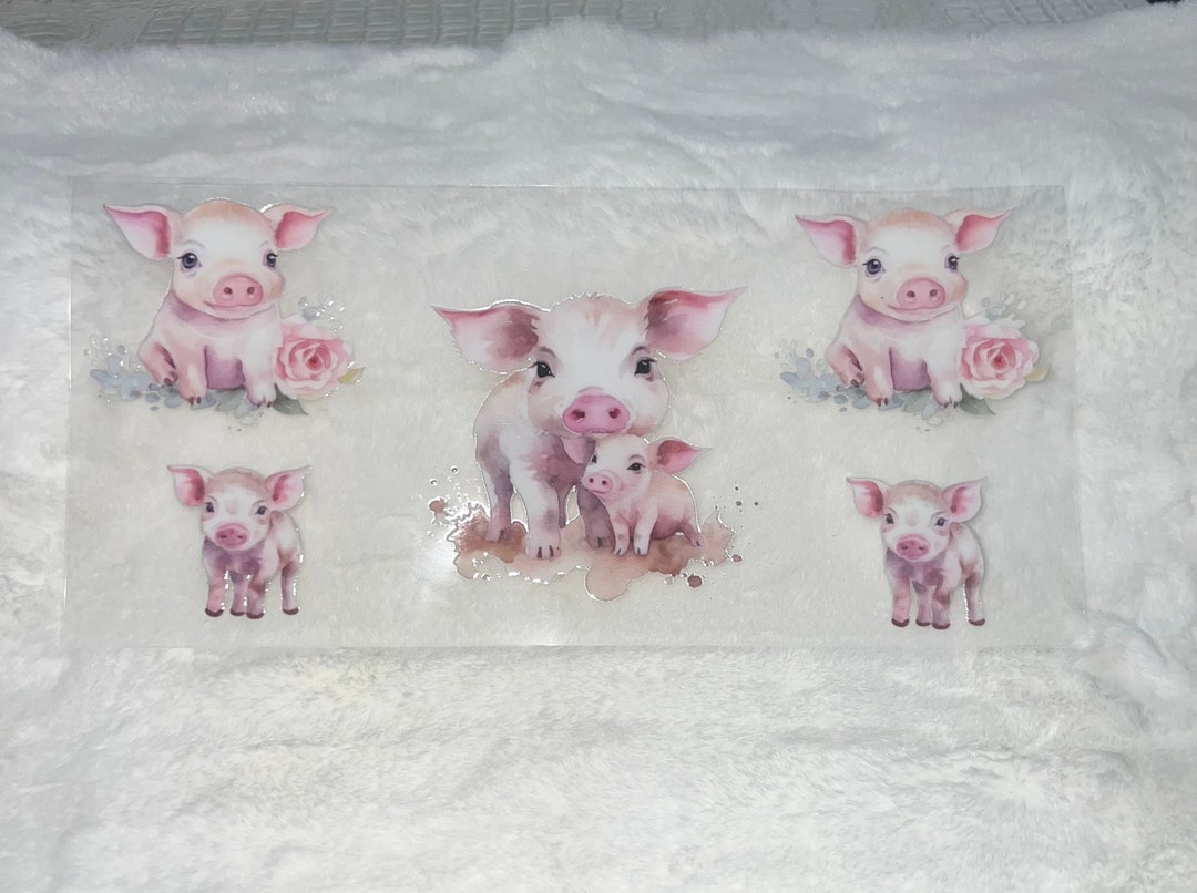 Uv DTF Pretty Pink Pig Pigs Piglets Piggy 16oz Cup Wrap Ready to Apply ...