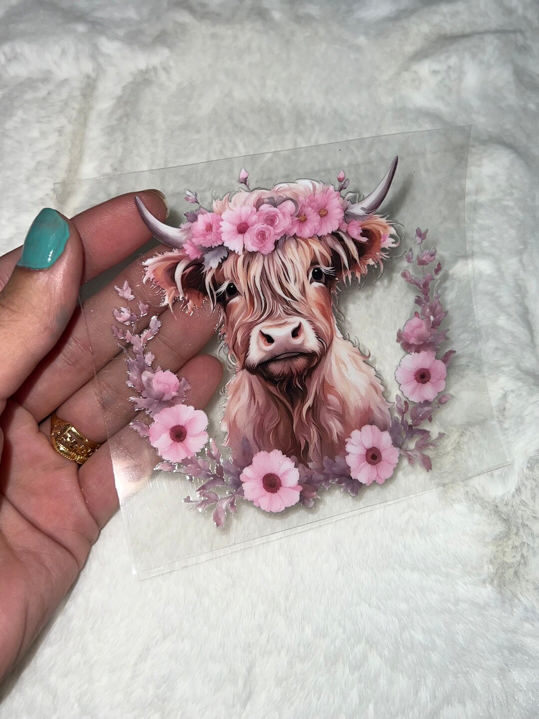 Uv DTF Cute Cow Heifer Bison Pink Floral Flowers 4 Decal D5 - Etsy