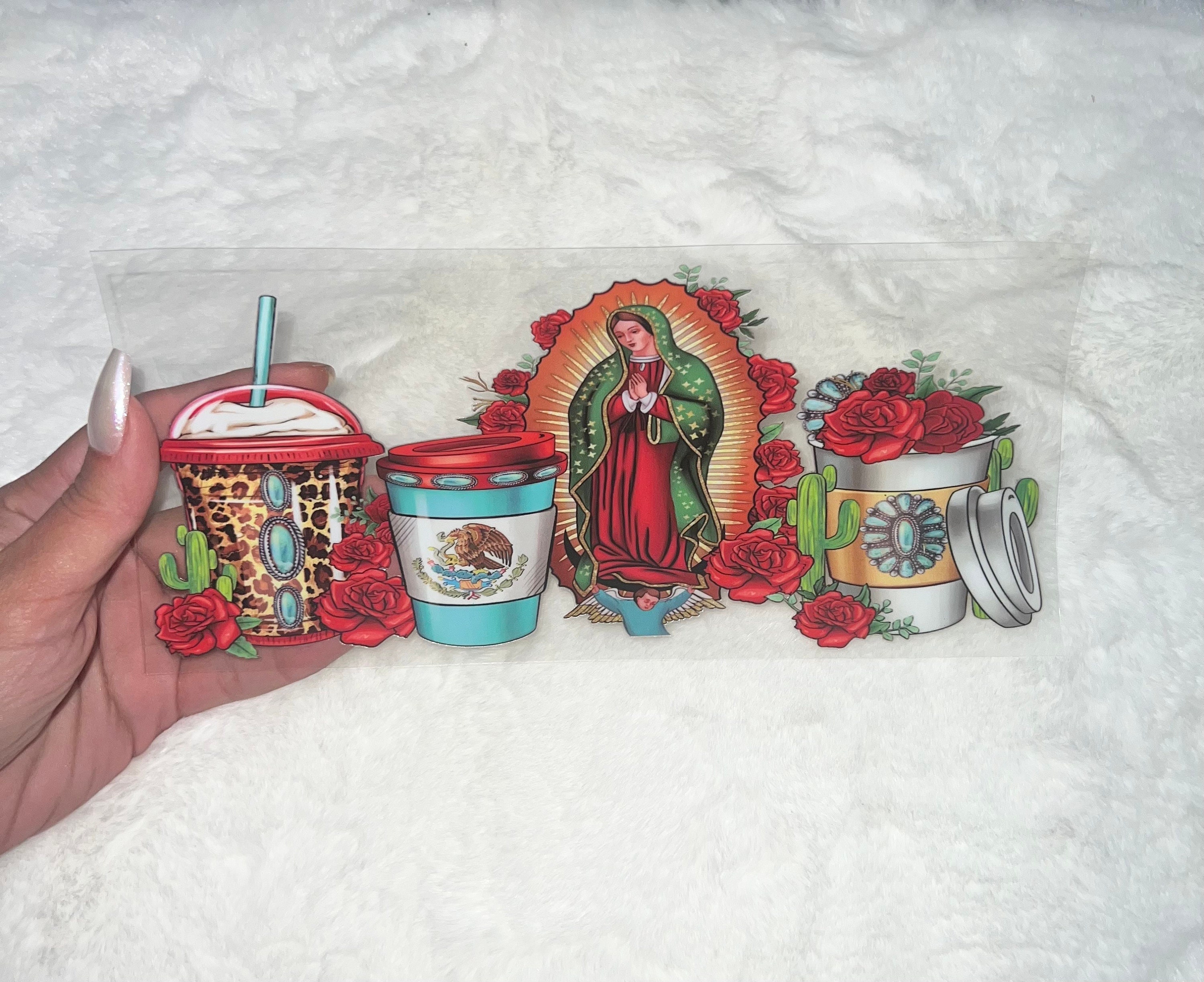 UV DTF Virgencita De Lady of Guadalupe Red Rose Roses 16oz Cup - Etsy