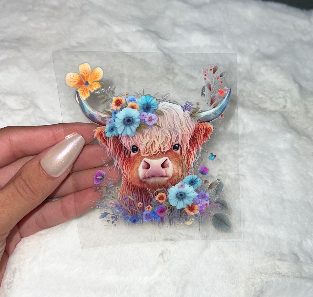 Uv DTF Cute Baby Cow Heifer Bison Floral Flowers 4” Decal D#1 - Etsy