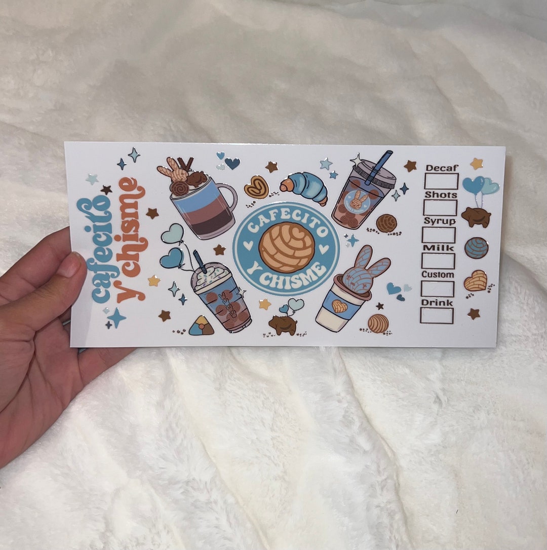 Uv Dtf Cafecito Y Chisme Blue 16 Oz Cup Wrap Ready To Apply Etsy
