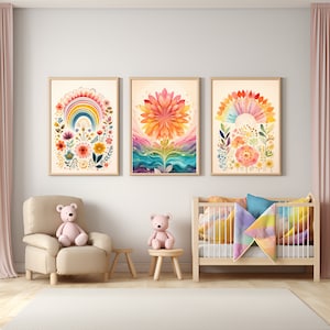 Boho Rainbow Prints, Boho Girl Nursery Decorations, Boho Rainbow Wall ...