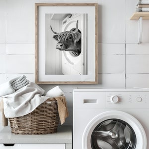 Highland Cow in Washing Machine, Laundry Room Decor, Funny Laundry ...