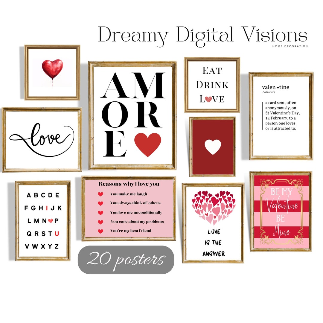 Romantic Valentine’s Day Printable Wall Art Bundle, Set of 20 Love ...