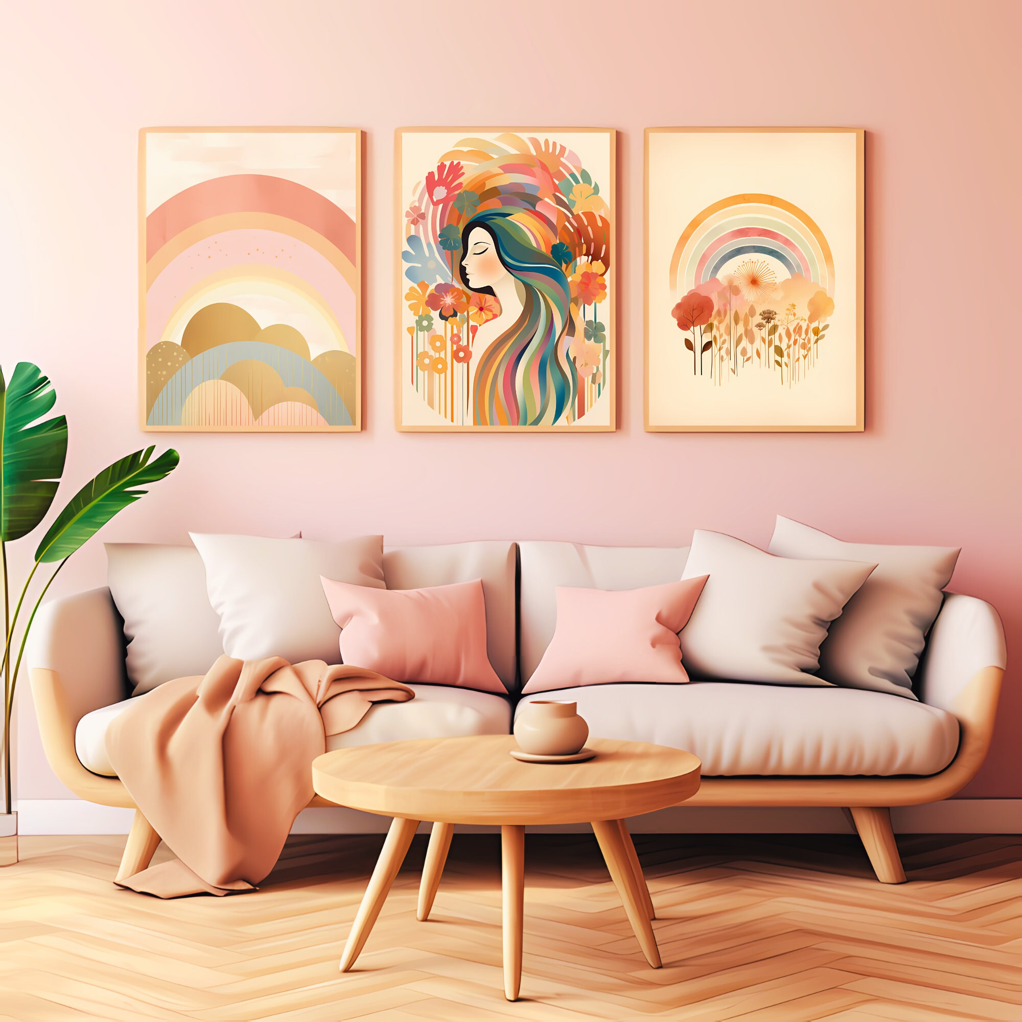Boho Rainbow Wall Art Set of 3, Boho Girl Prints, Boho Nursery Decor ...