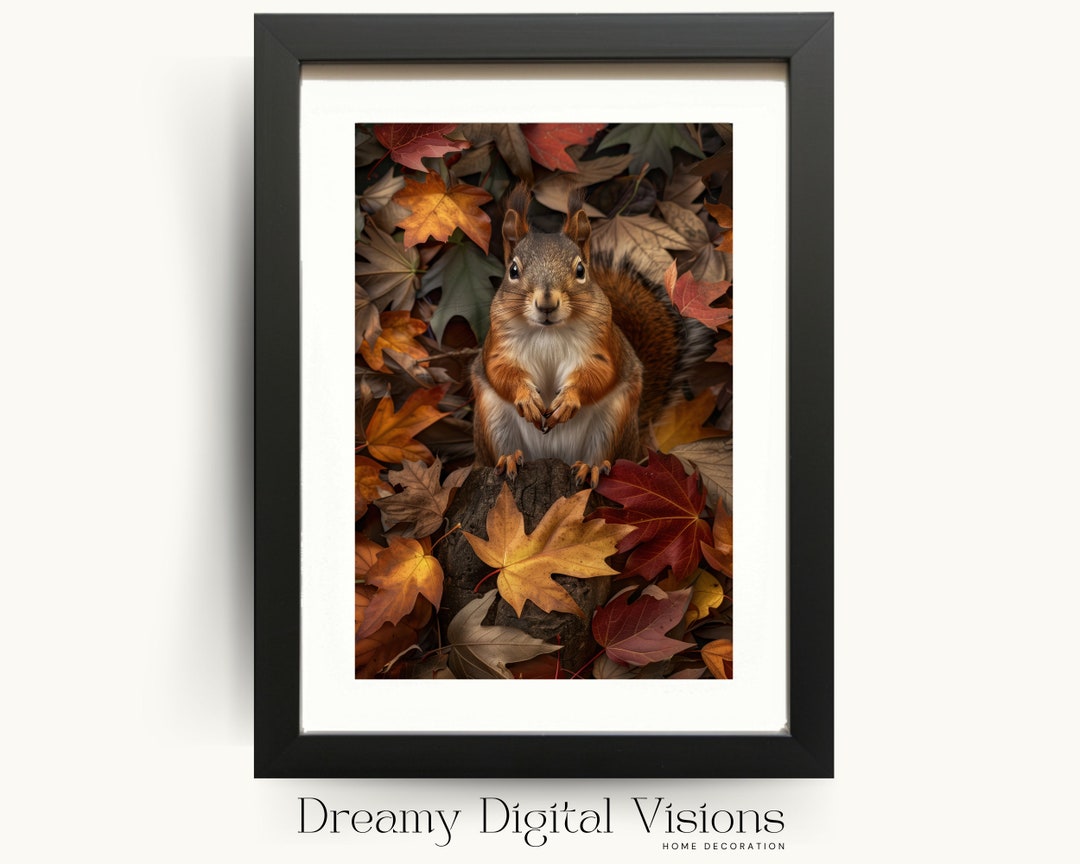 Squirrel in Autumn Leaves Fall Print, Autumn Wall Art, Autumn-Themed ...