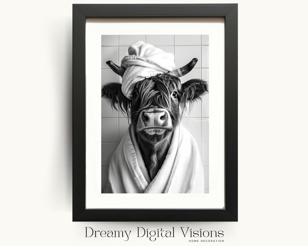 Highland Cow in a Turban Bathroom Print, Funny Bathroom Decor, Highland ...