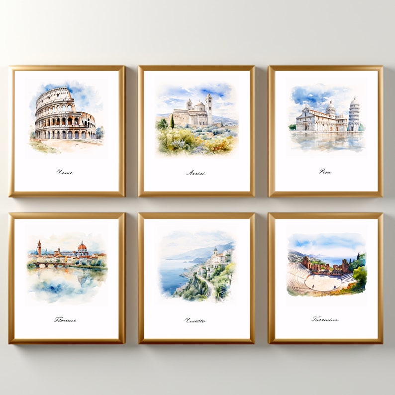 Italy Watercolor Set of 6 Digital Prints, Italy Landscapes Poster, Rome ...