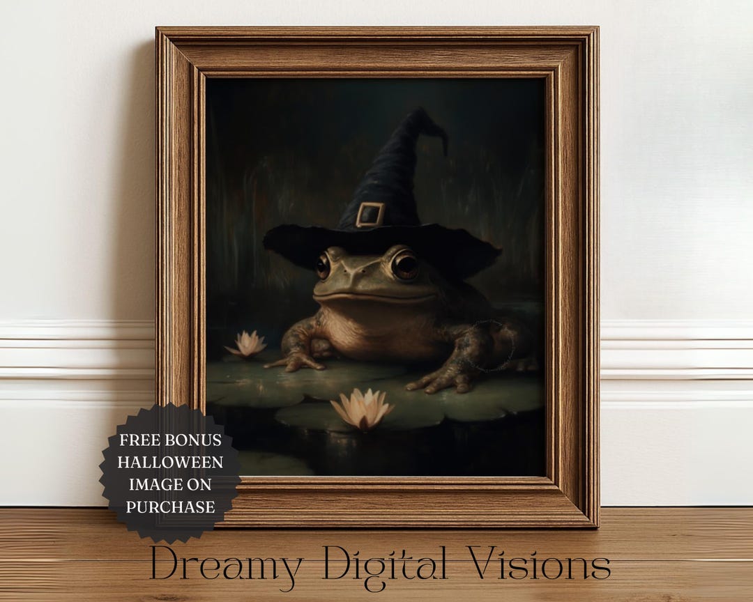 Vintage Halloween Frog Art Print, Witch Hat Frog Gothic Print, Spooky ...