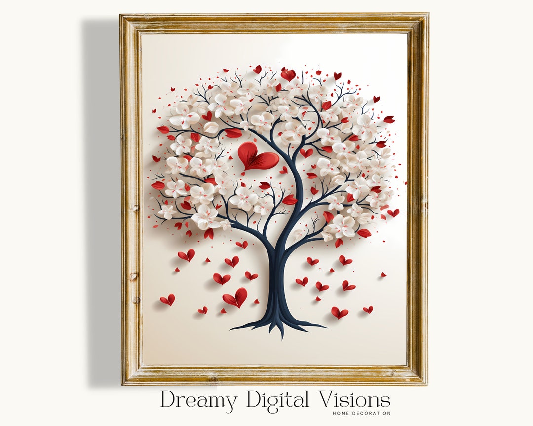Red and White Heart Tree Print, Mother’s Day Heart Tree Print ...
