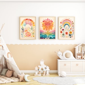 Boho Rainbow Prints, Boho Girl Nursery Decorations, Boho Rainbow Wall ...